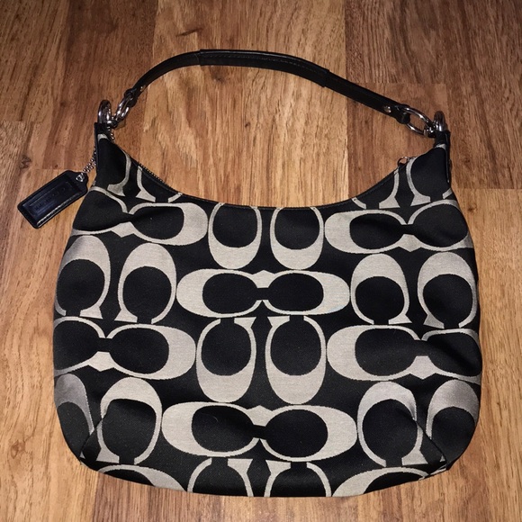 Coach | Bags | Coach Purse Black And Silver Signature | Poshmark